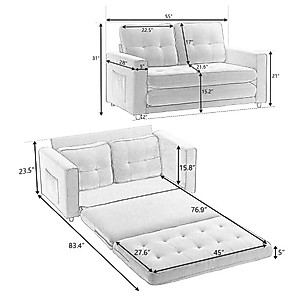 3-in-1 Futon Couch Bed with Mattress, Modern Full Size Pull Out Floor Sofa Bed with 2 Side Pockets, Loveseat Sleeper Sofa Bed Couch, Couches Love Seat Daybed for Living Room, Apartment (Light Gray)