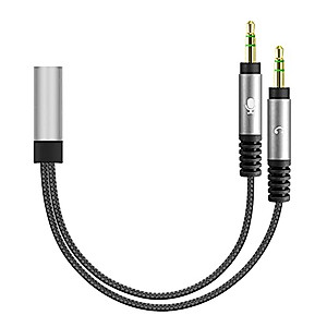 Geekria Nylon Braided Headset Y Splitter Adapter, Headphones Splitter Cable for PC Computer, Notebook and Old Version Laptop with Microphone and Audio Jack (2 x 3.5mm Male to 1 x 3.5mm Female)