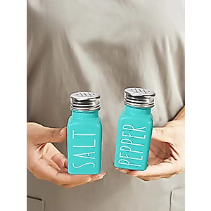 Farmhouse Salt And Pepper Shakers Set,Turquoise Salt Shakers For Kitchen,Glass Salt And Pepper Shakers Set,Cute Salt Shaker,Gift For Women,Modern Farmhouse Decor,Home Decor,Wedding Decor (TURQUOISE)