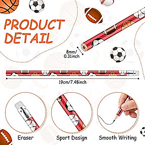 48 Pcs Sports Pencils with Eraser for Kids Ball Pencils Baseball Football Basketball Soccer Pencils Sports Themed Pencils HB Boys Drawing Pencils Teacher Supplies for Classroom Student Rewards
