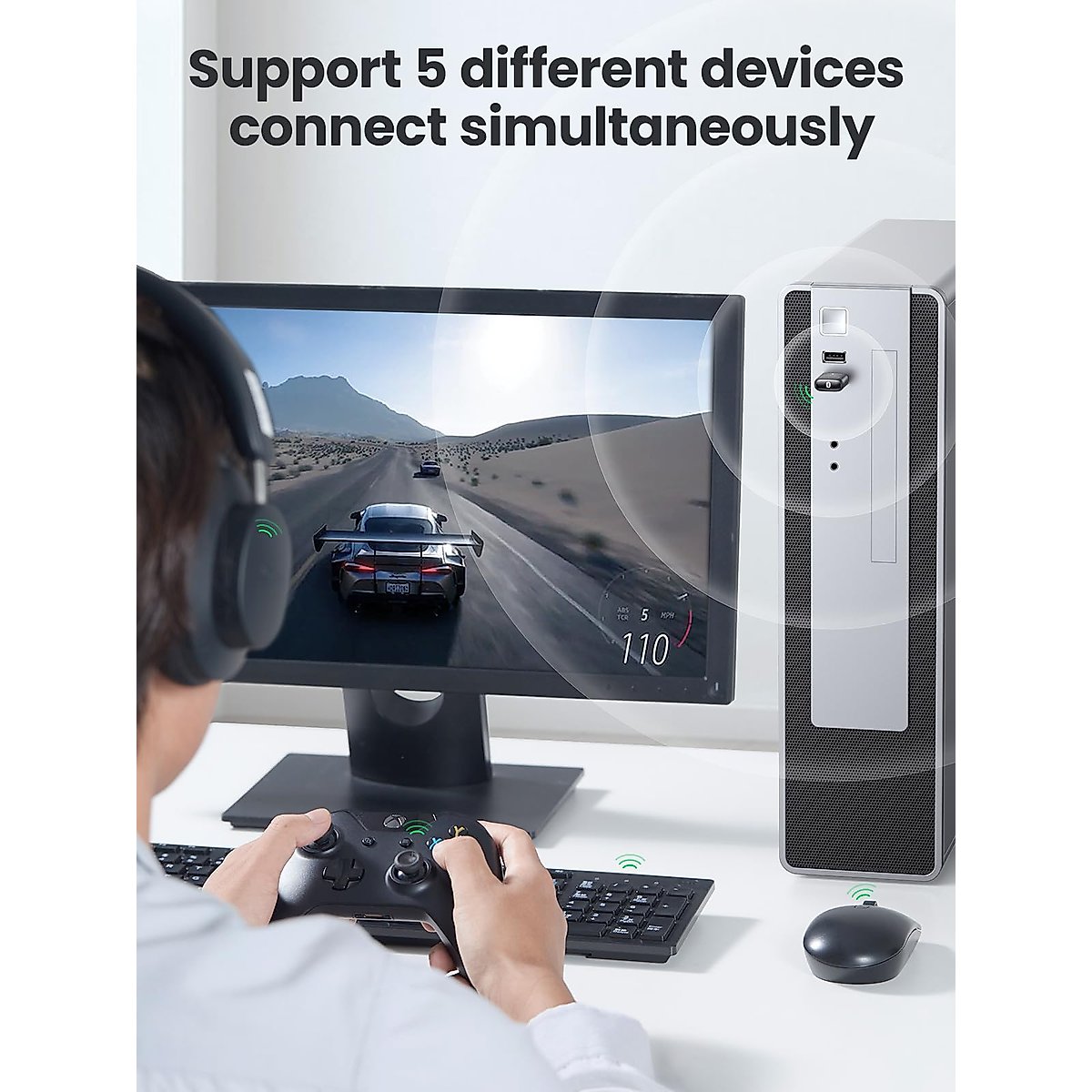 UGREEN USB Bluetooth Dongle for PC - 5.0 Adapter, Driver-Free for Windows 11/10/8.1, Compatible with Desktop, Laptop, Bluetooth Mouse/Keyboard, Headsets, Speakers