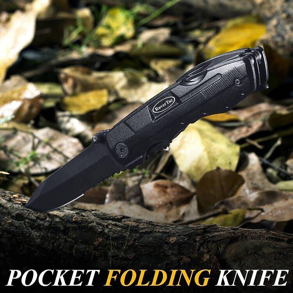 RoverTac Pocket Knife Tactical Folding Multi Tool Knife with Pliers Bottle & Can Opener 9-Pack Screwdrivers Liner Lock Nylon Sheath Perfect for Camping Survival Hiking