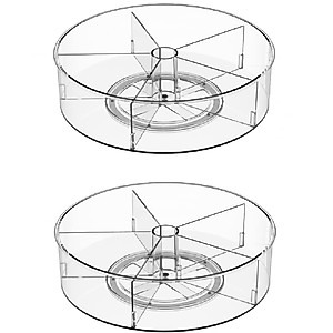 Slideep Lazy Susan Plastic Turntable Divided Spinner for Kitchen Cabinet, Pantry, Fridge, Cupboard, Counter Organizing Fully Rotating Organizer for Food, Spices, and Condiments, 11.5" Clear - 2 Pack