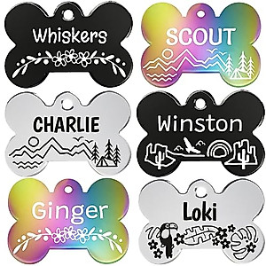 GoTags Dog Tags, Personalized Pet Tags in Stainless Steel, Solid Brass, Rainbow Steel or Black Steel with Cute Custom Design for Dogs and Cats, Engraved on Both Sides, Made in USA, Heart Regular