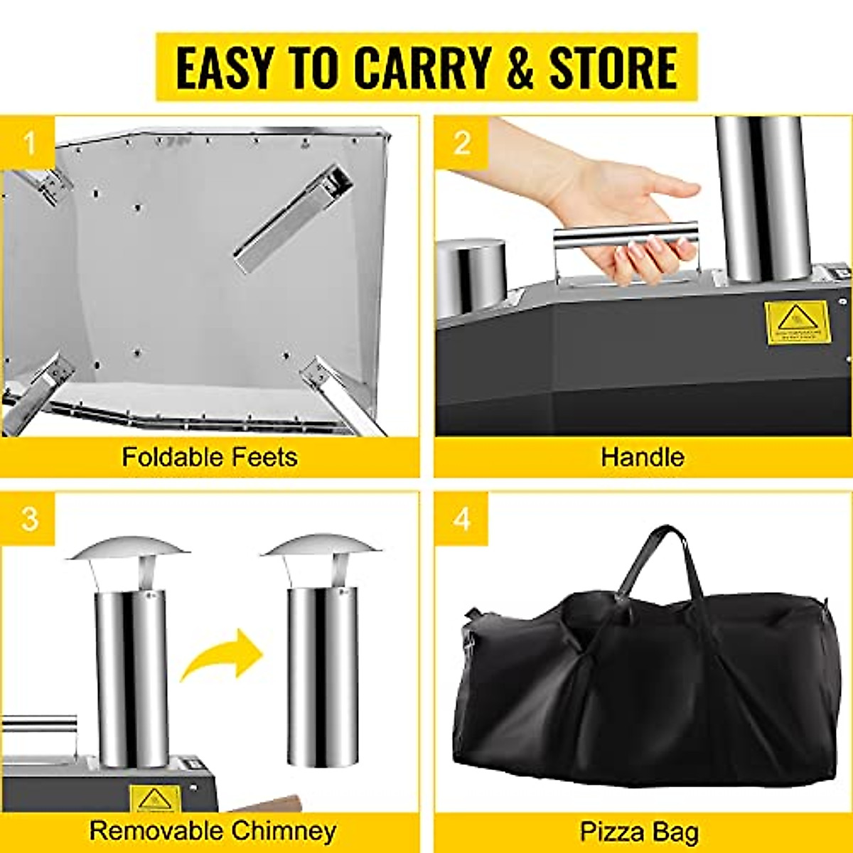 VEVOR Portable Pizza Oven, 12" Pellet Pizza Oven, Stainless Steel Pizza Oven Outdoor, Wood Burning Pizza Oven w/Foldable Feet Portable Wood Oven w/Complete Accessories & Pizza Bag for Outdoor Cooking