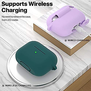 ATUAT AirPods Pro 1st/2nd Generation Case Cover, Protective Silicone Skin Accessories with Keychain for Women Men for Apple AirPods Pro 2019/2022 Charging Case,Front LED Visible-Midnight Green
