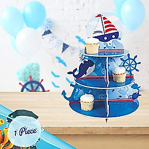 1 X Nautical Sailor Cupcake Holder Stand Size: 16" x 12" diam. by Fun Express blue and white