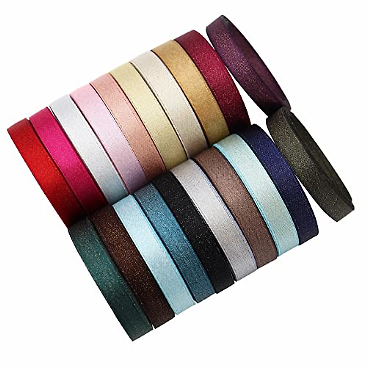 BAORJCT 20 Colors 40 Yard Gold and Silver Glitter Ribbon 3/8" Wide, 2 Yard/roll,20 Rolls, for Bows Crafts Gifts Party Wedding，Engagement, Bridal Shower Gift Wrapping