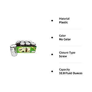 Ball Mason 32 oz Wide Mouth Jars with Lids and Bands, Set of 12 Jars.