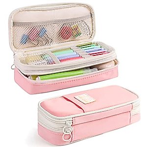 Honfersm Pencil Case Large Capacity Pen Pouch Cute and Roomy Pens Holder Stationery Organizer Bag Office Supplies Gifts for Teachers,Men and Women - Light Pink