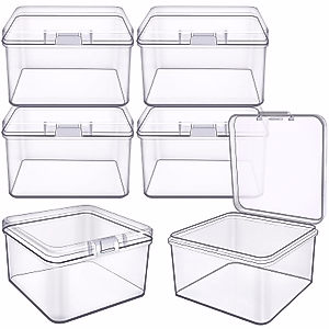 FAMLEAF 4 Pieces Clear Storage Boxes, Plastic Organizer Bins with Lids for Bead, Crafts, Earring Jewerly, Diamond Painting, Small Items (2.55 x 2.55 x 1.49 Inch)