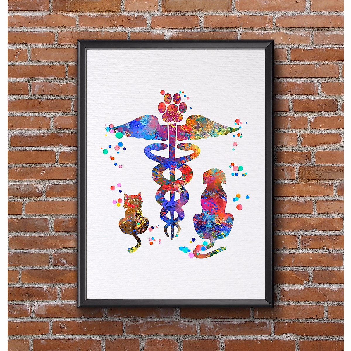Dignovel Studios 11X14 Unframed Veterinary Caduceus Animal Clinic Pet Watercolor Art Print Poster Housewarming Wall Art Giclee Office Home Decor DN539