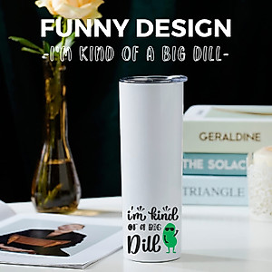 Onebttl Funny Pickle Gifts for Pickle Lovers, I AM KIND OF A BIG DILL, 20 oz Skinny Travel Tumbler with Lid and Straw, Best Gifts for Women/Men on Christmas/Birthday, Gift Box Included