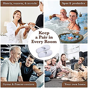 Spa Slippers, Disposable Slippers for Guests Bulk of 6 Pairs - Non-Slip Closed-Toe Premium White Spa Slippers Bulk with Travel Bags - Coral Fleece Hotel Slippers for Women and Men (3 Medium and 3 Large)