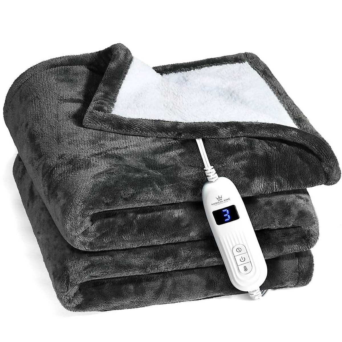 Heated Blanket, Machine Washable Extremely Soft and Comfortable Electric Blanket Throw Fast Heating with Hand Controller 10 Heating Settings and auto Shut-Off (Gray, 50 x 60)