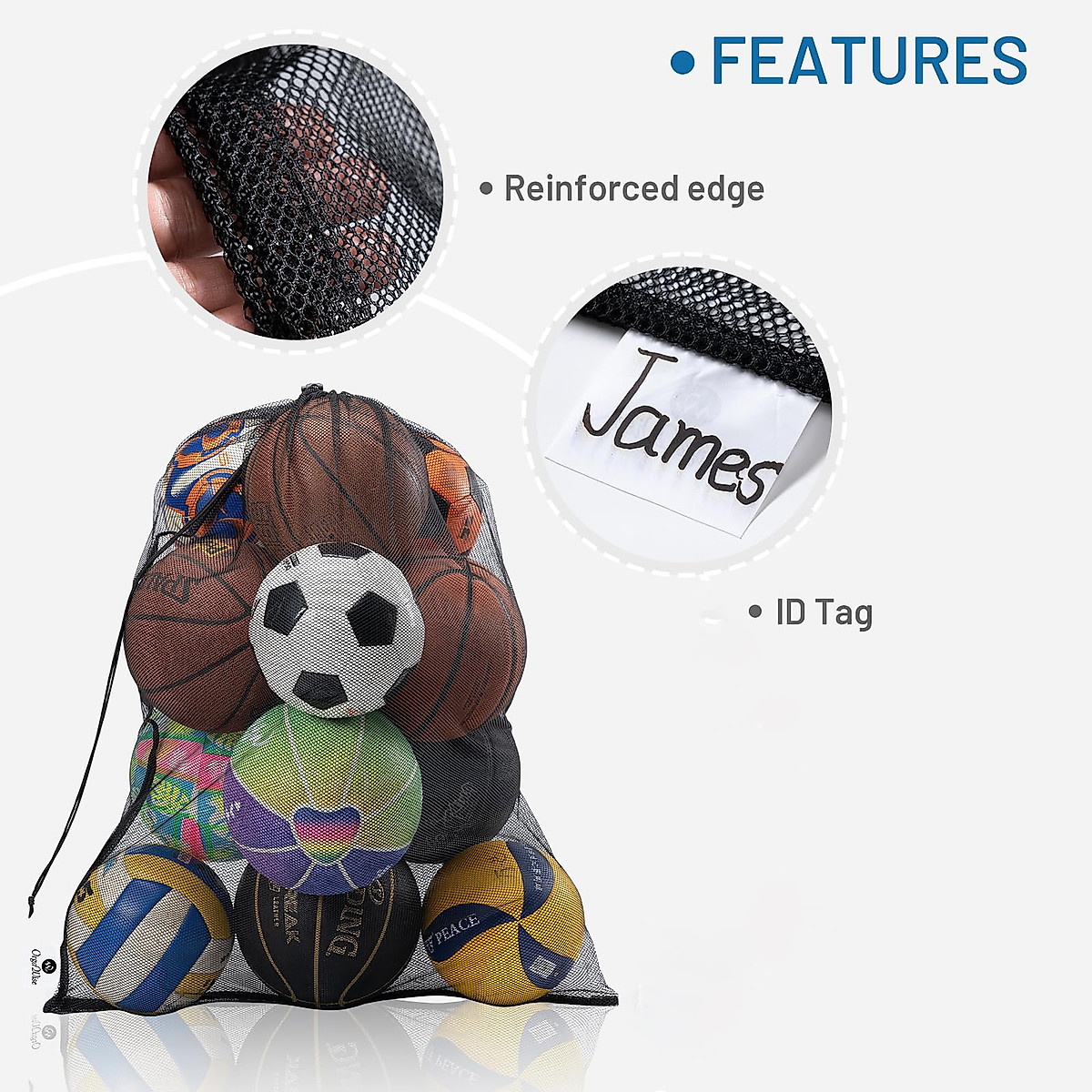 DoGeek Heavy Duty Mesh Ball Net Bag(10-12Balls),Basketball and Soccer Mesh Net Bag,Mesh Equipment Bags for Sports,Extra Large Mesh Ball Bags Drawstring for Coaches,Gym Ball Net Storage Bag