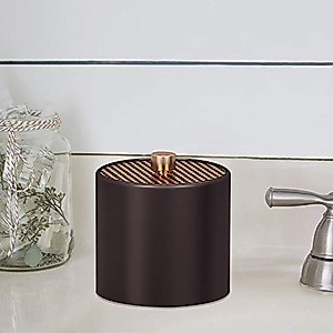 nu steel Selma Decorative Steel Bathroom Vanity Countertop Storage Organizer Canister Jar for Cotton Swabs, Rounds, Balls, Makeup Sponges, Bath Salts - Copper & Oil Rubbed Bronze