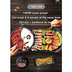 Electric 2 in 1 Grill with Shabu Shabu Hot Pot. Multifunctional Indoor Teppanyaki Korean BBQ Capacity for 2-10 People