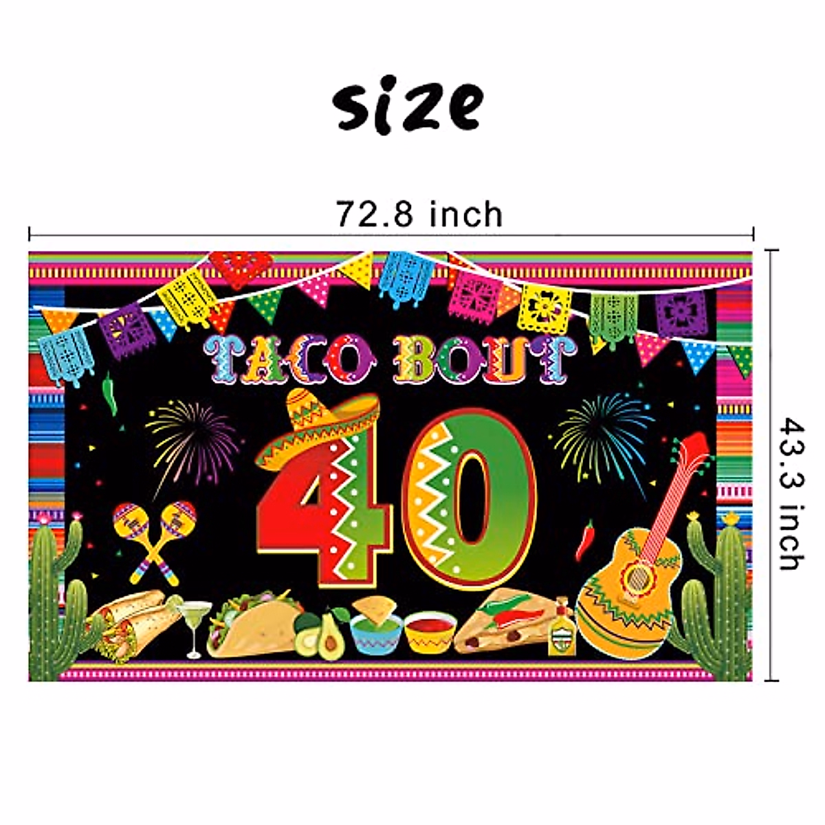 Taco Bout 40th Birthday Banner Backdrop Decorations for Men Women, Happy 40 Fiesta Mexican Cactus Birthday Party Supplies, Fiesta Mexican Theme 40 Year Old Poster Background Photo Booth Props Decor
