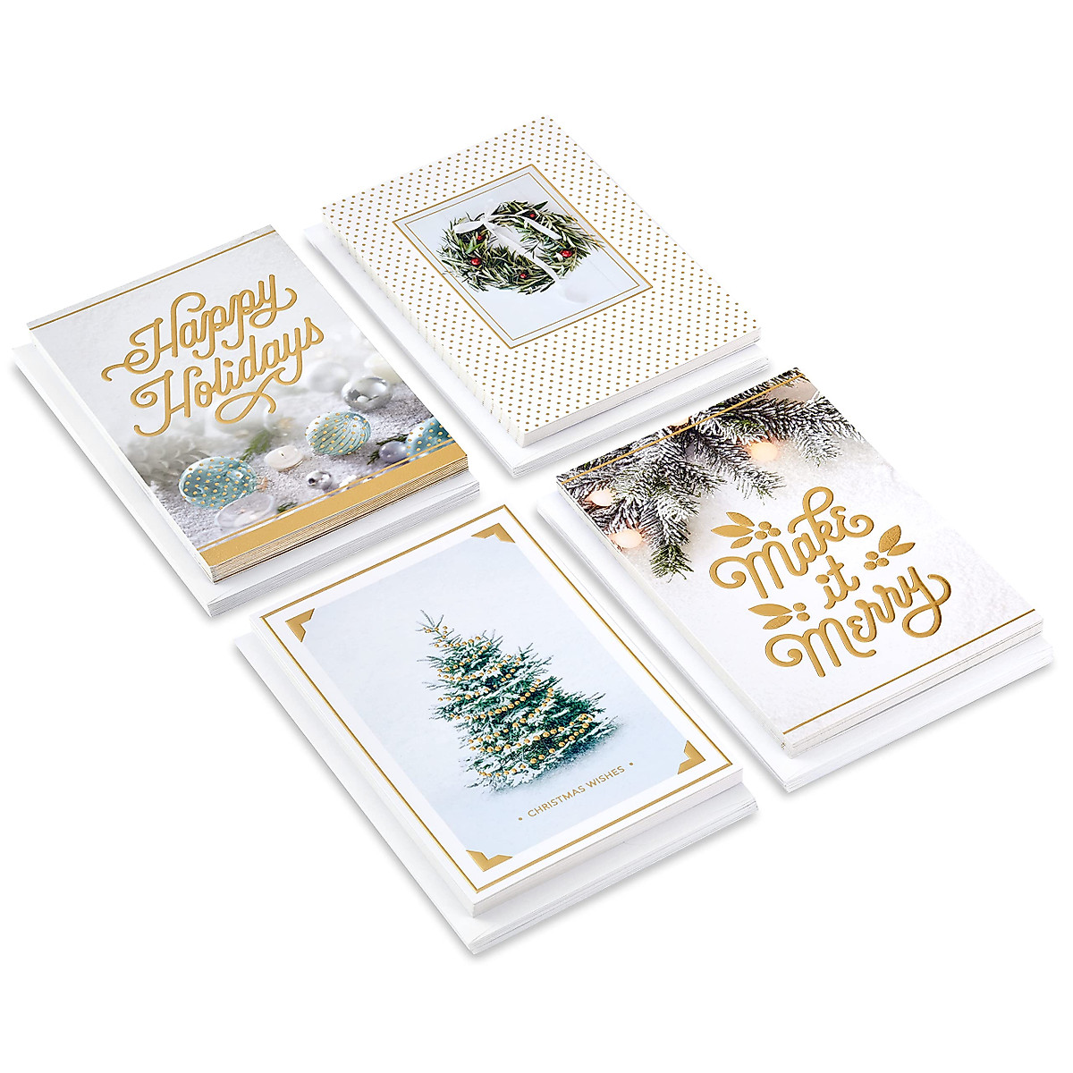Hallmark Boxed Christmas Cards Assortment, White and Gold (40 Cards and Envelopes)