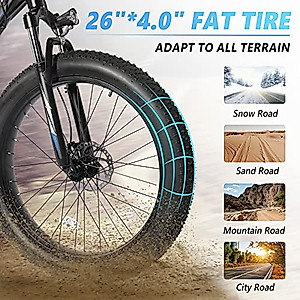 PEXMOR Electric Bike for Adult, 26" Fat Tire Electric Mountain Bike 500W EBike 48V 13AH Removable Battery, 20MPH Adult Electric Bicycle Lockable Suspension Fork, Beach Snow E-Bike Shimano 7 Speed