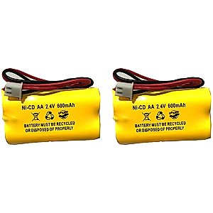 (2 Pack) 2.4v Exit Sign Emergency Light Battery Lithonia 10010034 Exitronix 10010036 2.4v 600mah 2.4v 400mah NiCad Battery NiCd Exell EBE-179 2.4v 700mah Battery