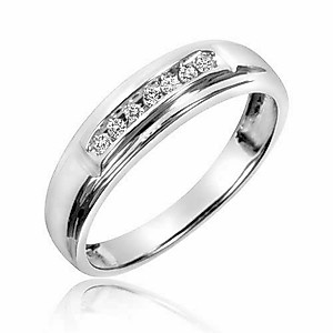 Creative jewels20 2.50 CT Round Cut Diamond His & Her Trio Engagement Wedding Ring Set 14k White Gold Finish (5)