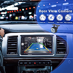 SANPTENT Double Din Car Stereo with Wireless Apple CarPlay & Android Auto, 7-Inch FHD Touchscreen Car Audio Receiver with Rear Camera, Subwoofer, FM Car Radio, USB/AUX/TF Input, Mirror Link, Bluetooth