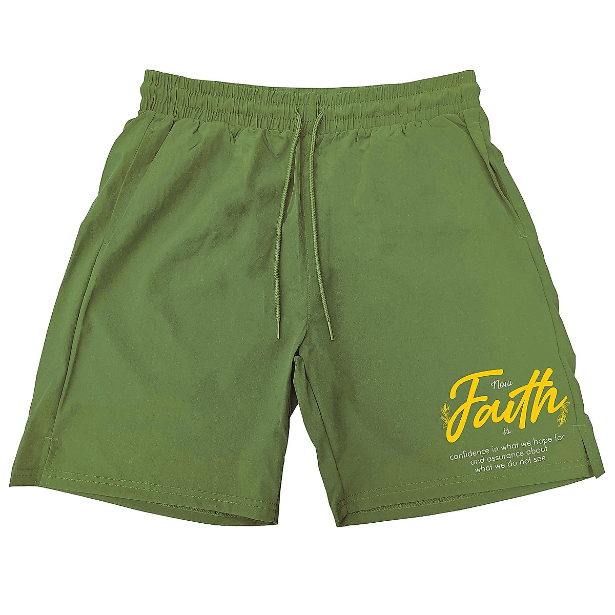 Men's Faith Is Confidence F272 Military Green Athletic Nylon Running Workout Shorts 2X-Large