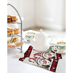 Hokiten Christmas Gnomes Waffle Kitchen Towels Dishcloths, Xmas Tree Winter Snowflake Red Black Plaid Absorbent Dish Towels | Hand Towels for Bathroom/Bar, 12 x 12 Inch, 2 Pcs