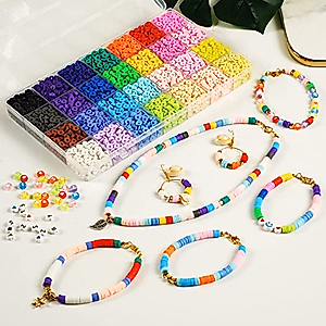 Gugull 14760pcs Clay Beads for Bracelet Making kit 56 Color Flat Heishi Beads for Jewelry Making
