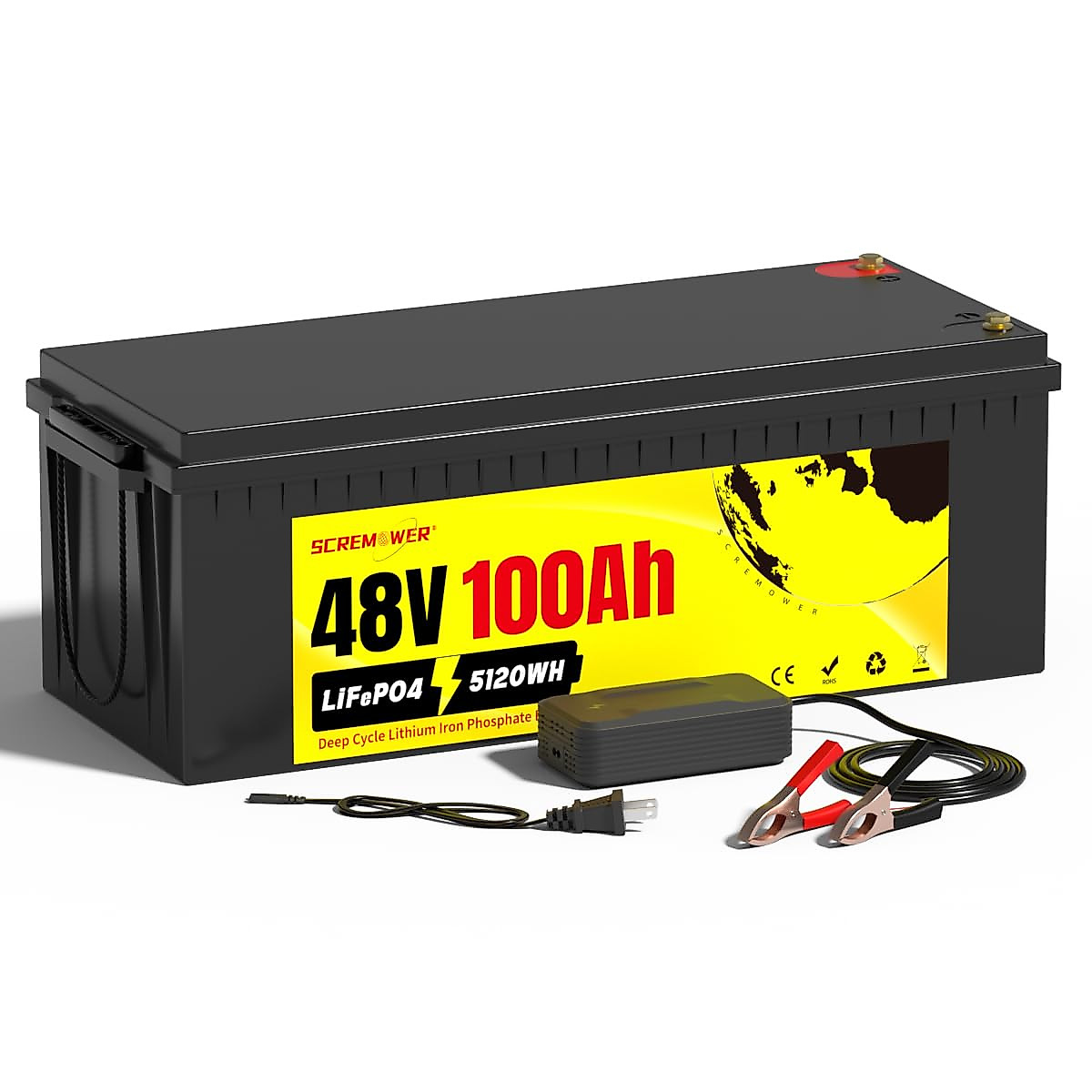 48v 100Ah LiFePO4 Battery Deep Cycle Lithium iron phosphate Rechargeable Battery Built-in BMS Protect Charging and Discharging High Performance for Golf Cart EV RV Solar Energy Storage Battery