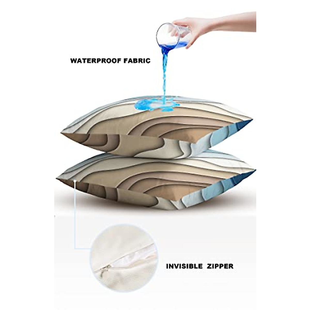 Waterproof Outdoor Throw Pillow Cover Blue Modern Geometric Lumbar Pillowcases Set of 2 Brown Abstract Decorative Patio Furniture Pillows for Couch Garden 20 x 20 Inches