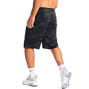 Men's Basketball Shorts with Zipper Pockets Lightweight Quick Dry 11" Long Shorts for Men Athletic Gym(Gray Camo,L)