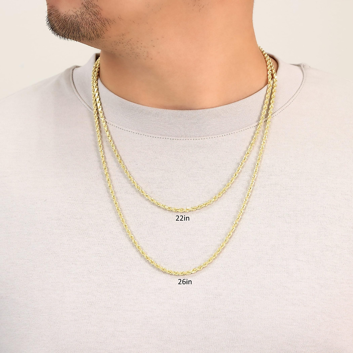 Nuragold 14k Yellow Gold 3mm Rope Chain Diamond Cut Necklace, Mens Womens Jewelry 16" 18" 20" 22" 24" 26" 28" 30"