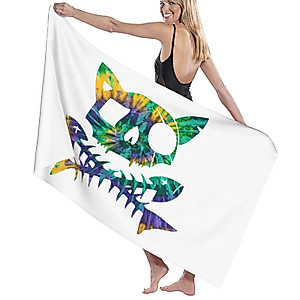 Zahika Pirate Cat Skull and Crossbone Beach Towel Absorbent Bathroom Towels Beach Towels Oversized Super ​32x52 Inch