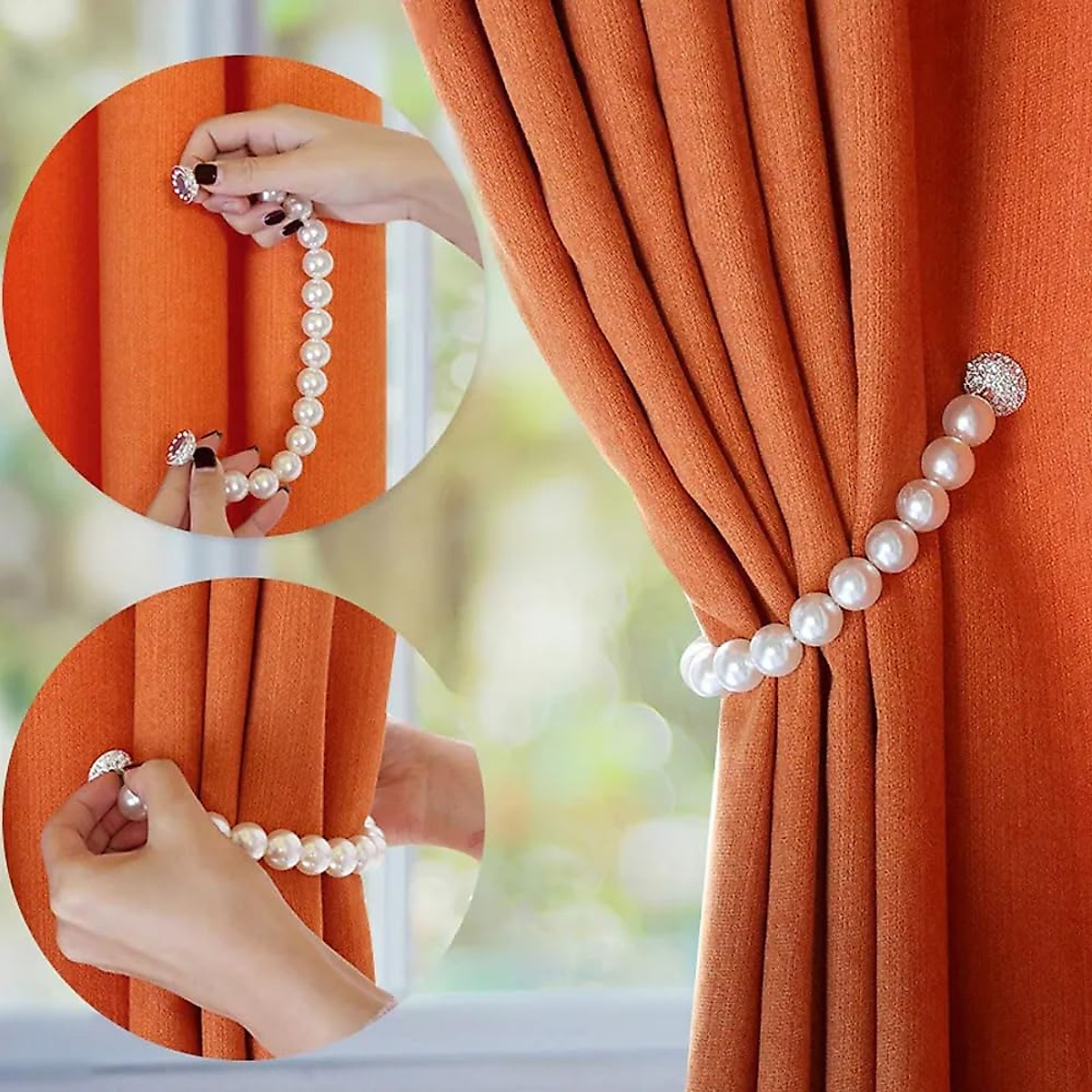 2Pcs Magnetic Pearl Curtain Buckle,Classics Pearl Magnetic Curtain Tiebacks,Rhinestone Magnetic Ball Straps Curtain Tiebacks Magnetic Clips Holdbacks Buckle Pearl White Style (25cm)