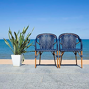 SAFAVIEH Outdoor Collection California Bistro Navy 36-inch Seat Height Armchair Set of 2 (Fully Assembled)