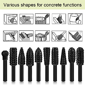 Takelablaze 10Pcs Rotary Burr Rasp Set Woodworking Twist Drill Bits with 1/4" Shank Wood Carving File Rasp Drill Bits Woodworking Twist Drill Bits for Wood Plastic Engraving Polishing Grinding, Black