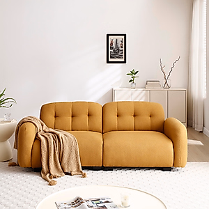 81.48" Modern Sofa Couch,3-Seater Teddy Sofa Sectional with Wooden Legs for 3-4 Persons, Upholstered Deep Seat Love Seat Sofa Chaise for Living Room,Bedroom, Apartment and Office (Cognac, 81.48)
