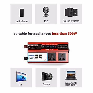 500W Car Inverter 12v 220v Solar Inverter 4usb Mobile Phone Charger with LCD Display Dual Socket Power Converter (Size : 24V-110V)