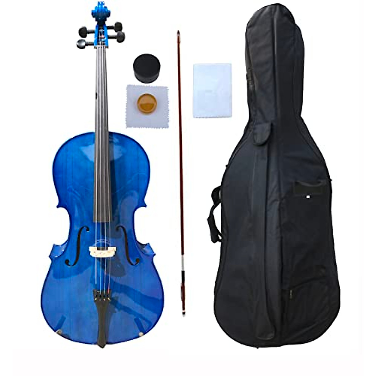Vetimobato Acoustic Cello 4/4 Full Size Hand Made Professional Sound Nice Spruce Wood Top Maple Back Side Wood Ebony Wood Finger Board and Cello Pegs Steel Strings Cello with Bag & Bow (blue)