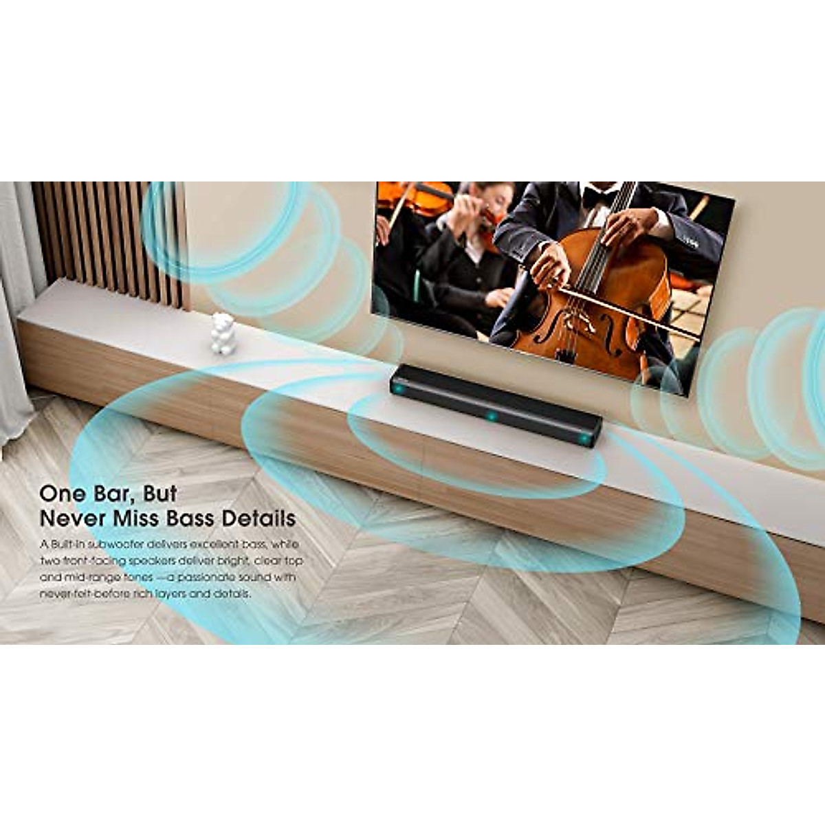 Hisense HS218 2.1ch Sound Bar with Wireless Subwoofer, 200W, Powered by Dolby Audio, Roku TV ready, Bluetooth, HDMI ARC/Optical/AUX/USB, 3 EQ Modes