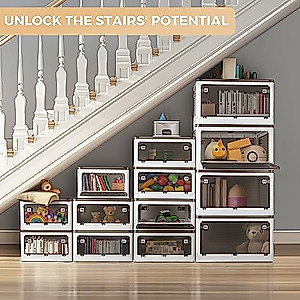 YumiHoe Stackable Storage Bins with Lids -Folding & Sturdy Plastic Storage Container Boxes for Closet, 8.8Gal Shoes, Crafts Organizer with Wheels (3 PACK White)