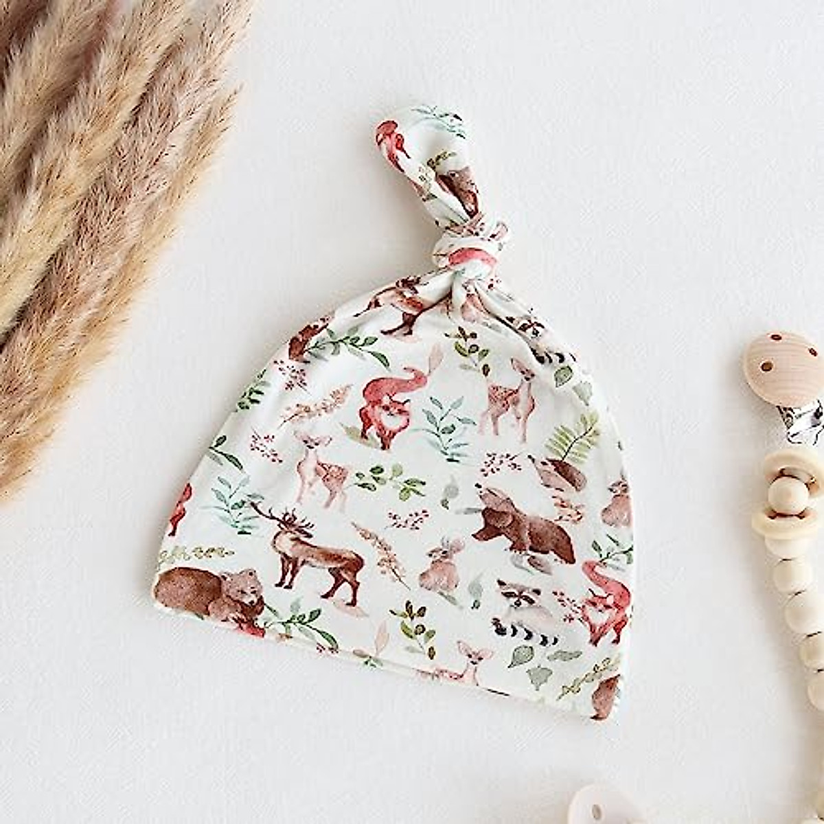 LifeTree Muslin Swaddle Blankets, Muslin Baby Boy Swaddle Blanket and Hat Set with Birth Announcement Card, Newborn Unisex Neutral Receiving Blankets Woodland Forest Animals