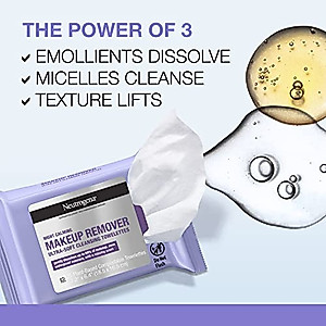 Neutrogena Night Calming Cleansing Makeup Remover Face Wipes, Nighttime Facial Wipes to Remove Dirt & makeup, Leaves Skin Feeling Calm, Alcohol-Free, 100% Plant Based Cloth, 25 ct, Twin Pack