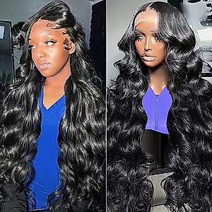 TimeBe Body Wave Lace Front Wigs Human Hair for Women 13x6 HD 180 Density Glueless Brazilian Virgin Human Hair Lace Frontal Wigs Pre Plucked with Baby Hair Natural Color (24 Inch)