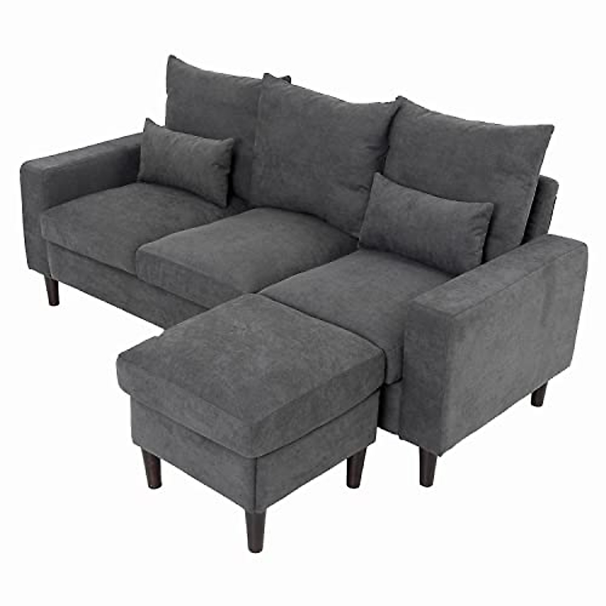 Panana 3 Piece Small Sofa Set, Sectional Sofa Loveseat with Ottoman for Small Space Living Room Apartment (Grey)