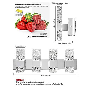 OYLYW Modern LED Bathroom Vanity Light Fixtures Chrome Stainless Steel 4 Light Wall Sconces for Bathroom Lighting Fuxture Over Mirror 28 Inch 40w LED Crystal Wall Light Cool White 5800K