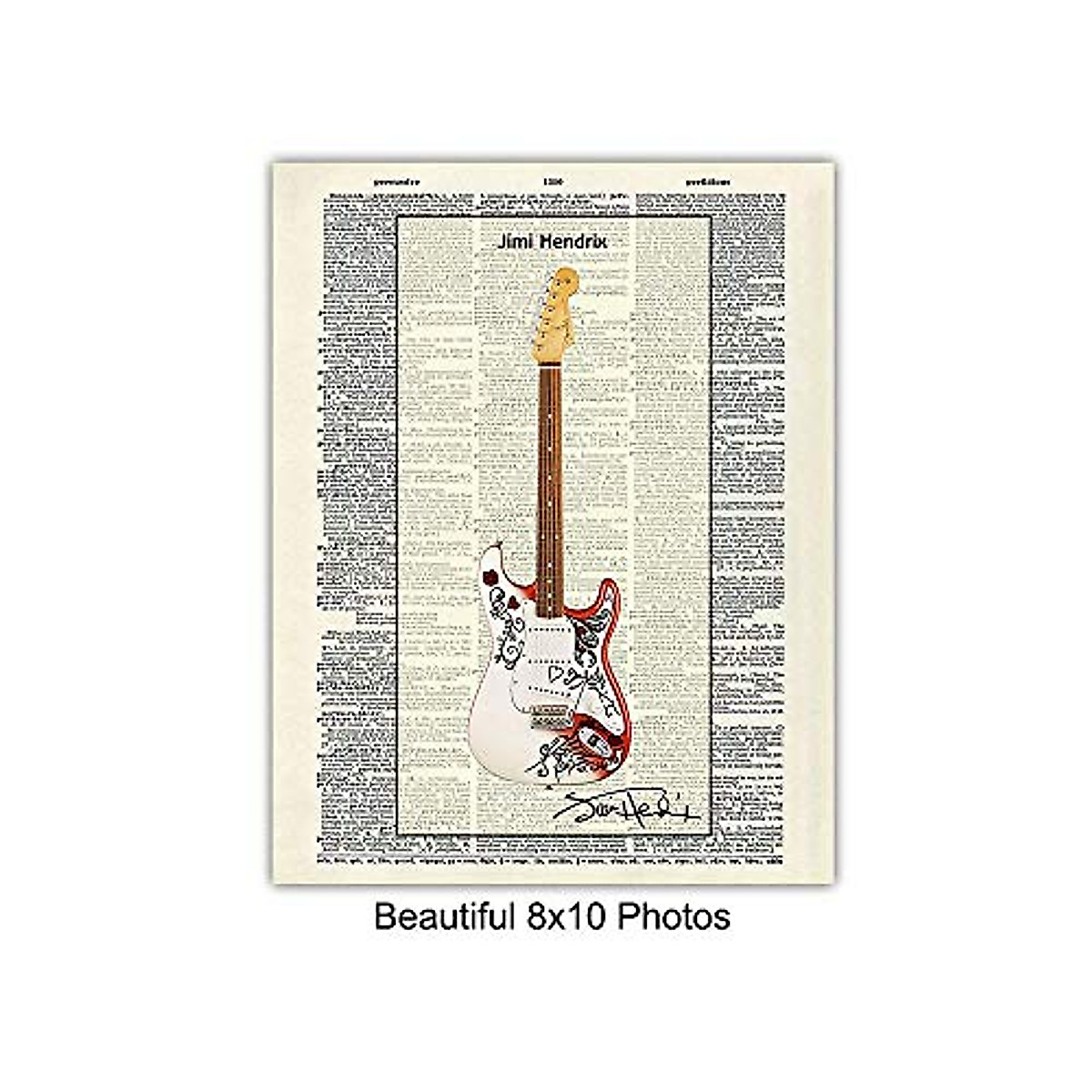 Guitar Wall Decor Poster Set - Musician Gifts for Jimi Hendrix, Eddie Van Halen, John Lennon, Jimmy Page, Eric Clapton, Music Fans - Home Decor, Wall Art, Print Set - 8x10